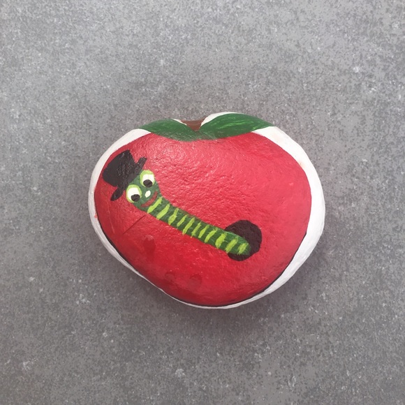 Other | Apple Worm Painted Rock Home Decor | Poshmark